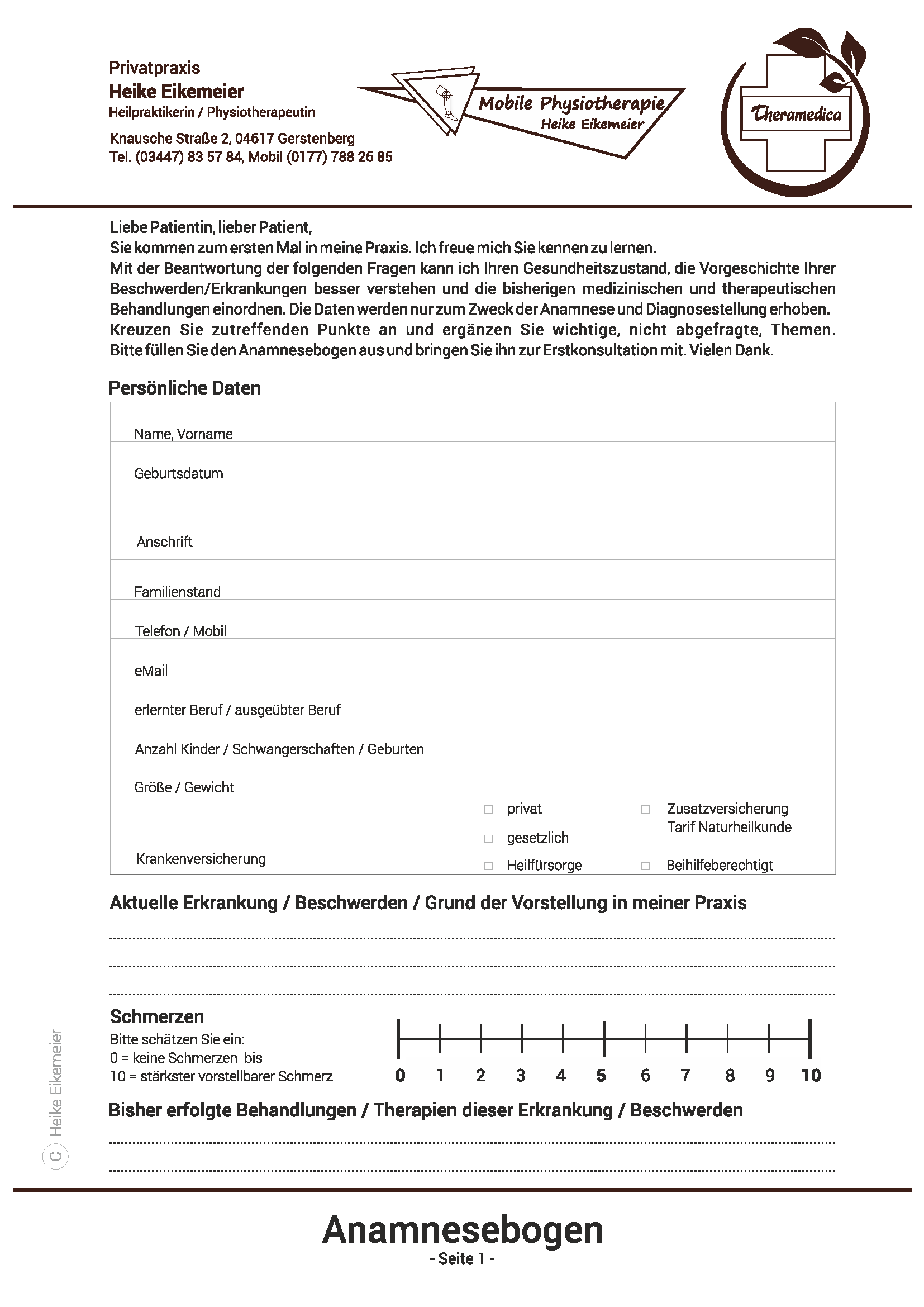Formulare und Patienteninformationen der Praxis Theramedica