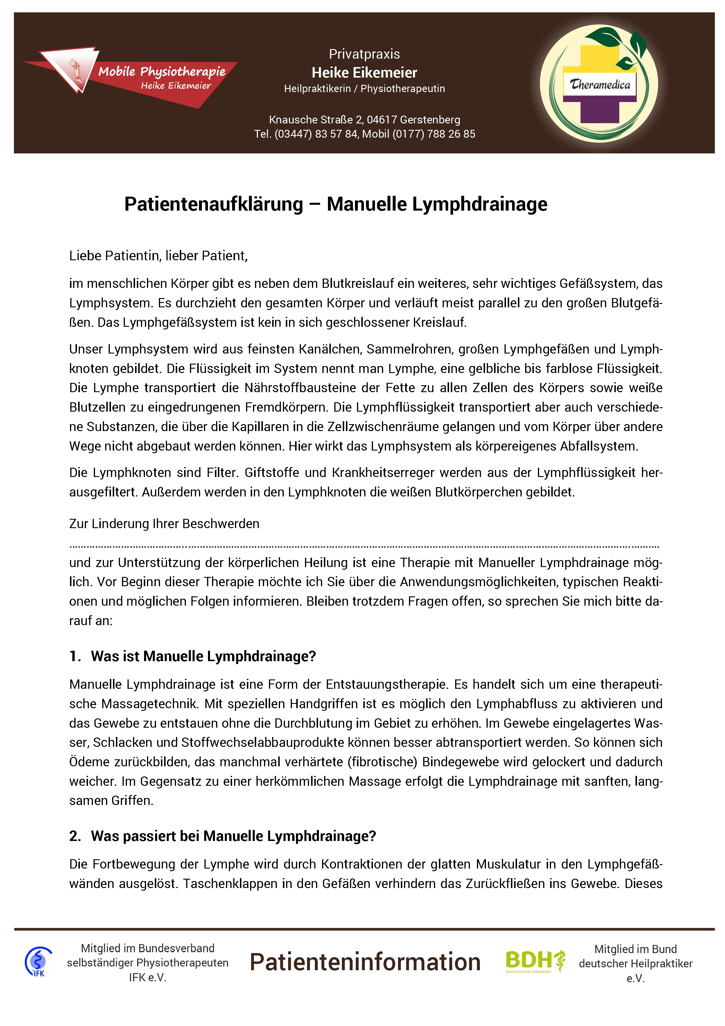 Formulare und Patienteninformationen der Praxis Theramedica